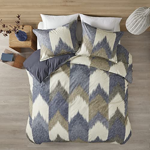 INK+IVY King Size Comforter Set, Cozy Cotton Comforter, All Season, Lightweight Comforter King Bed Set with 2 Matching Shams, Modern Cabin Lodge Ikat Chevron Design, Navy King/Cal King 3 Piece