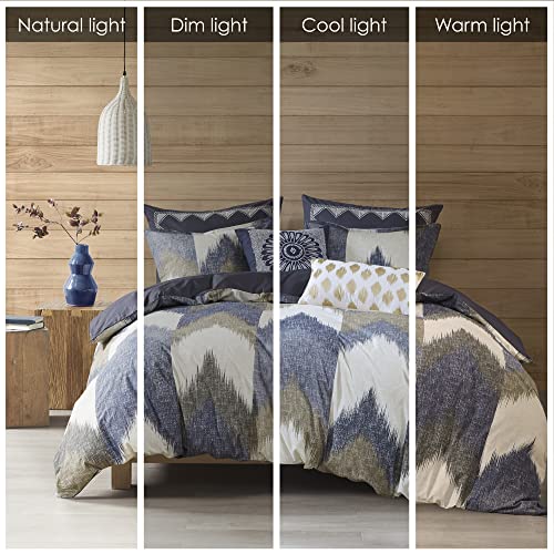 INK+IVY King Size Comforter Set, Cozy Cotton Comforter, All Season, Lightweight Comforter King Bed Set with 2 Matching Shams, Modern Cabin Lodge Ikat Chevron Design, Navy King/Cal King 3 Piece