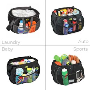 Smart Design Pop Up Compact Tote Organizer Bag with Shoulder Strap and Easy to Carry Handles - Heavy Duty Foldable Material - Shopping, Travel, and More - Home Organization - 17 x 11.5 Inch - Black