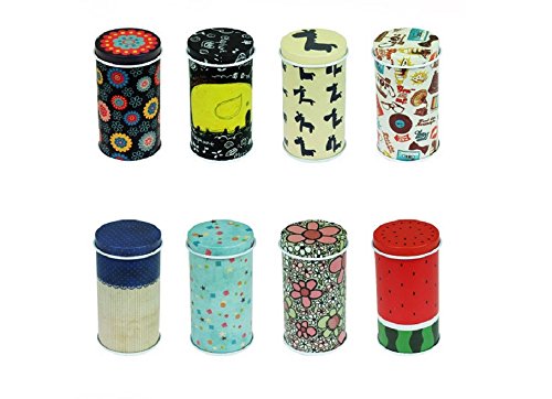 GracesDawn Set of 8 Home Kitchen Storage Containers Colorful Tins Round Tea Tins