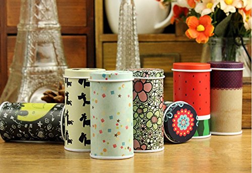 GracesDawn Set of 8 Home Kitchen Storage Containers Colorful Tins Round Tea Tins