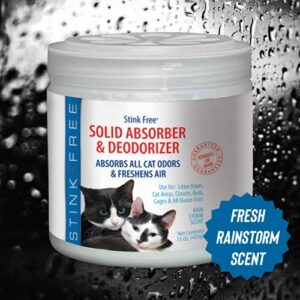 Stink Free Cat Solid Freshener, Absorber & Deodorizer - Room Purifier, Bathroom Odor Eliminator, Basement, Bedroom, House, Office etc. 15 oz. Rainstorm Fragrance