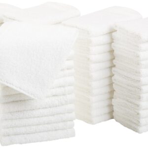 Amazon Basics Fast Drying, Extra Absorbent, Terry Cotton Washcloths - Pack of 60, White, 12 x 12-Inch