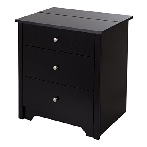 South Shore Vito Nightstand Charging Station, Pure Black, 19.25 x 24.5 x 27.5in