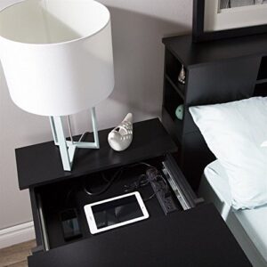 South Shore Vito Nightstand Charging Station, Pure Black, 19.25 x 24.5 x 27.5in