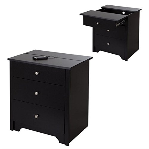 South Shore Vito Nightstand Charging Station, Pure Black, 19.25 x 24.5 x 27.5in