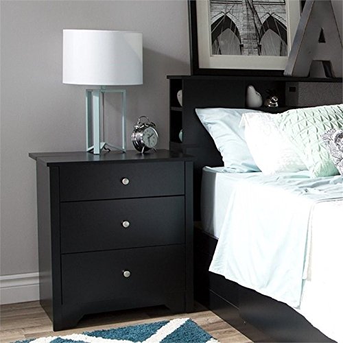 South Shore Vito Nightstand Charging Station, Pure Black, 19.25 x 24.5 x 27.5in