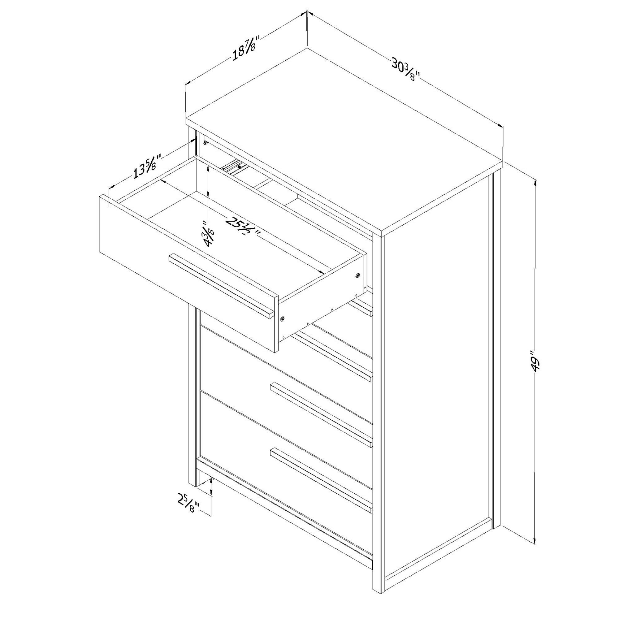 South Shore Tao 5-Drawer Dresser, Grey Oak with Wooden Handles