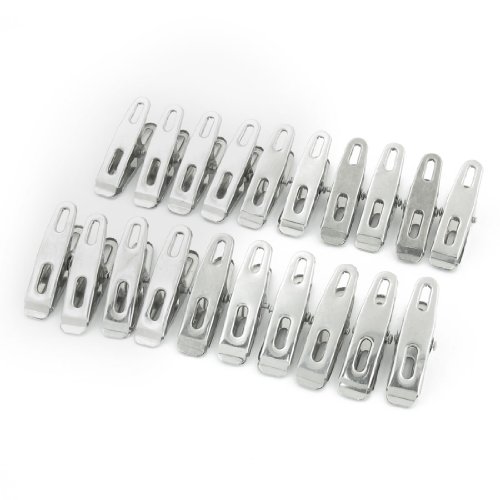 Metal Clothespins Hanging Clothes Flat Clips Pins 20 Pcs Silver Tone