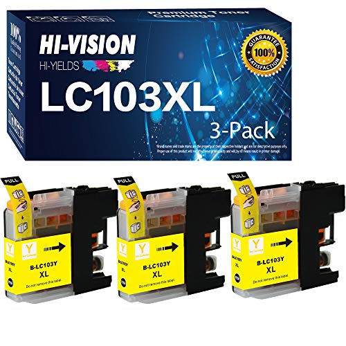 HI-Vision® Compatible LC-103 LC103 XL High Yield Yellow Ink Cartridge Replacement for DCP-J152W, MFC-J245,J285DW,J450DW,J470DW,J475DW,J650DW,J870DW,J875DW Printer 3 pks