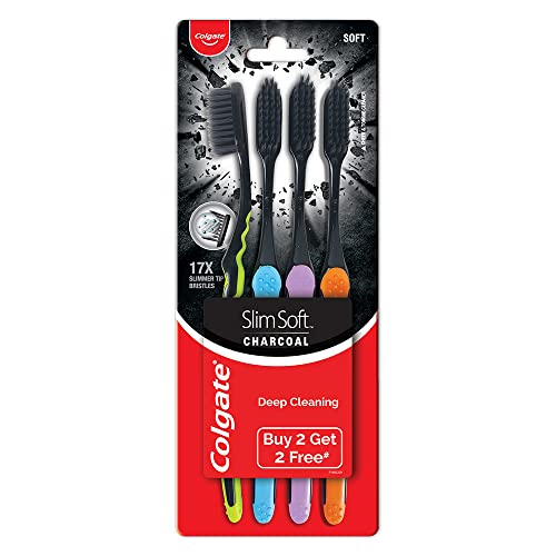 Colgate Slim Soft Charcoal Toothbrush 17x Slimmer Soft Tip Bristles (Buy 2 Get 2)