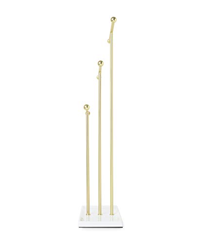 Umbra Trigem Hanging Jewelry Organizer Tiered Tabletop Countertop Free Standing Necklace Holder Display, 3, Brass/White