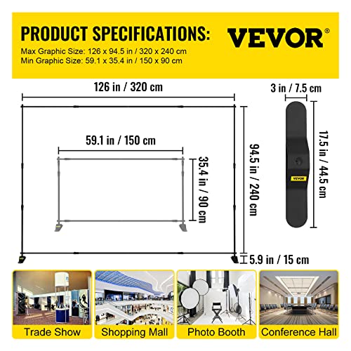 VEVOR Backdrop Banner Stand 10 x 8 Ft Adjustable Height Background Stand Backdrop With Newest Step and Repeat Backdrop Stand For Parties Wedding Photo Booth Trade Show 1 Carrying Bag