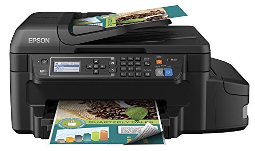 Epson WorkForce ET-4550 EcoTank Wireless Color All-in-One Supertank Printer with Scanner, Copier, Fax, Ethernet, Wi-Fi, Wi-Fi Direct, Tablet and Smartphone (iPad, iPhone, Android) Printing, Easily Refillable Ink Tanks