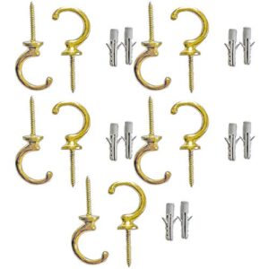 set of 10 gold decorative hooks with wall anchors (10 gold hooks)