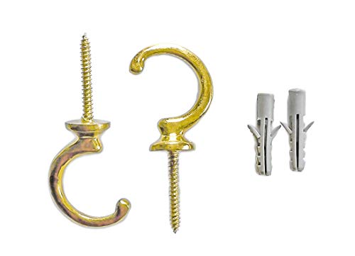 Set of 10 Gold Decorative Hooks with Wall Anchors (10 Gold Hooks)