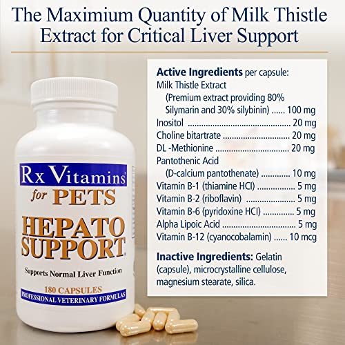 Rx Vitamins Hepato Support for Dogs & Cats - Milk Thistle Supplement for Pets - 100mg Milk Thistle for Healthy Liver Function - Silymarin Capsules for Pets - 180 ct.