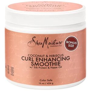 shea moisture curly hair products, coconut & hibiscus curl enhancing smoothie with shea butter, sulfate free, paraben free hair cream for anti-frizz, moisture & shine, family size, 16 fl oz