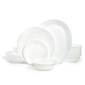 corelle vitrelle 38-piece service for 12 dinnerware set, triple layer glass and chip resistant, lightweight round plates and bowls set, winter frost white