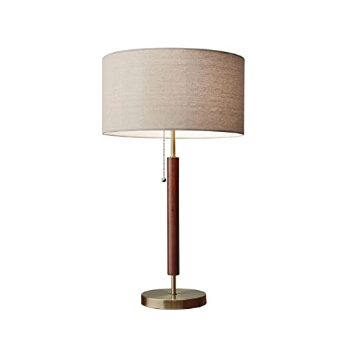 Adesso 3376-15 Hamilton Table Lamp, 26.25 in., 100W Incandescent/26W CFL, Walnut Eucalyptus Wood/Antique Brass, 1 Modern Lamp