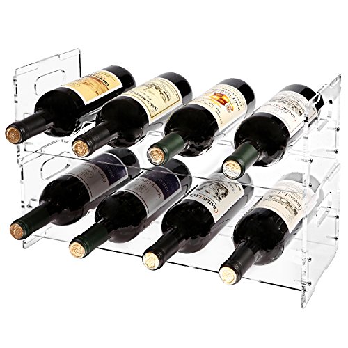 MyGift® Set of 2 Premium Clear Acrylic Stackable Wine Racks with Cutout Handles - Holds 8 Bottles