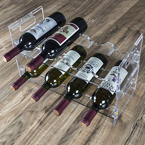 MyGift® Set of 2 Premium Clear Acrylic Stackable Wine Racks with Cutout Handles - Holds 8 Bottles