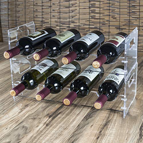 MyGift® Set of 2 Premium Clear Acrylic Stackable Wine Racks with Cutout Handles - Holds 8 Bottles