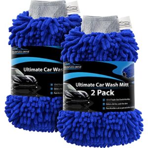 relentless drive premium car wash mitt (2-pack, extra large) - car wash sponge - chenille microfiber car wash mitt scratch free - ultra absorbent microfiber mitt for cars, trucks, suvs, boats & motorcycles