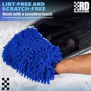 Relentless Drive Premium Car Wash Mitt (2-pack, Extra Large) - Car Wash Sponge - Chenille Microfiber Car Wash Mitt Scratch Free - Ultra Absorbent Microfiber Mitt for Cars, Trucks, SUVs, Boats & Motorcycles