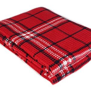 Arus Scotch Collection Tartan Plaid Design Cotton Blend Throw Blanket, Red Label