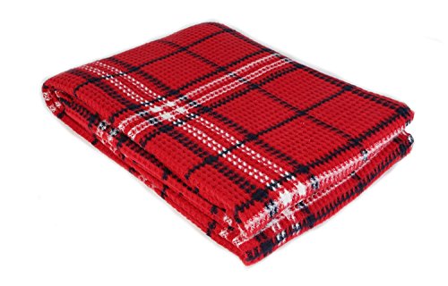 Arus Scotch Collection Tartan Plaid Design Cotton Blend Throw Blanket, Red Label