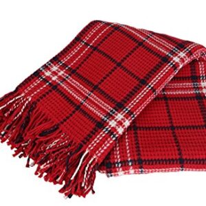 Arus Scotch Collection Tartan Plaid Design Cotton Blend Throw Blanket, Red Label