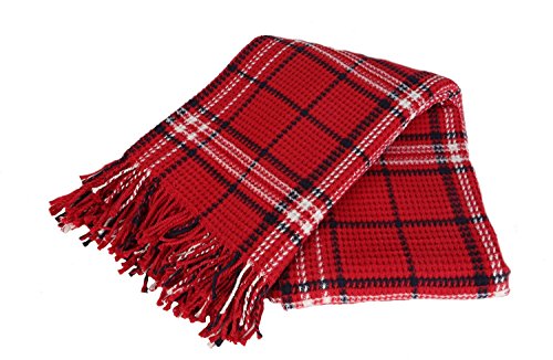 Arus Scotch Collection Tartan Plaid Design Cotton Blend Throw Blanket, Red Label