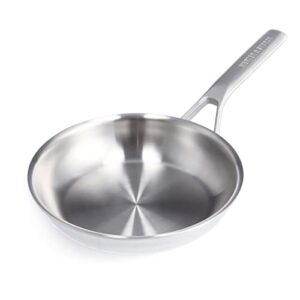 merten & storck tri-ply stainless steel 8" frying pan skillet, professional cooking, multi clad, heats evenly, drip-free pouring edges, browning, induction, durable, oven & dishwasher safe