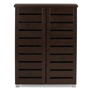 Wholesale Interiors Baxton Studio Adalwin Modern and Contemporary 2-Door Dark Brown Wooden Entryway Shoes Storage Cabinet, SC863522-Wenge