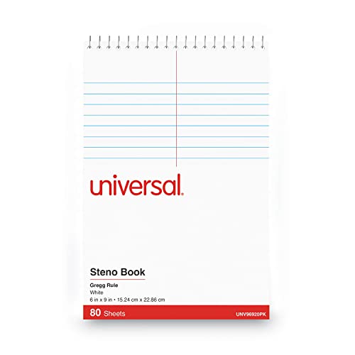 Universal 96920Pk Steno Books, Gregg Rule, 6 X 9, White Sheets, 80/Pad, Red Cover, 6 Pads/Pack