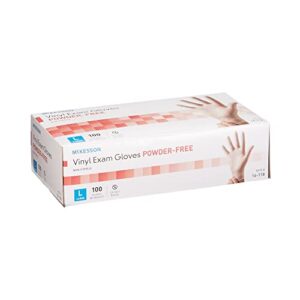 mckesson vinyl exam gloves, non-sterile, powder-free, large, 100 count, 1 box