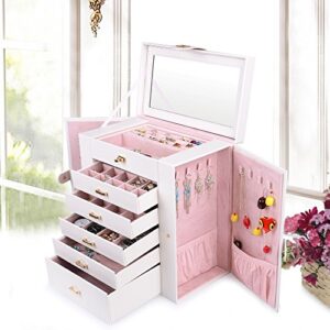 Kendal Huge Jewelry Box Jewelry Case with 6 Tier 5 Drawers Large Storage Capacity with Mirror Jewelry Storage Organizer Great Gift Also Good For Watches LJC-SHD5CM(White)