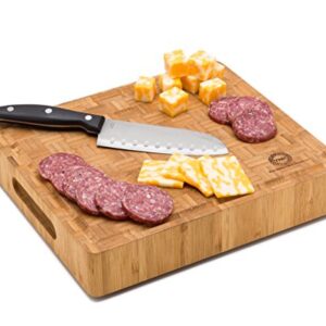 Small End Grain Bamboo Cutting Board | Professional, Butcher Block | Non-Slip Rubber Feet