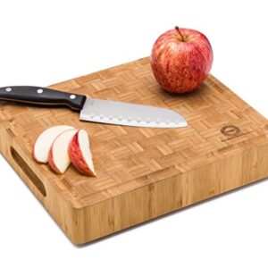 Small End Grain Bamboo Cutting Board | Professional, Butcher Block | Non-Slip Rubber Feet