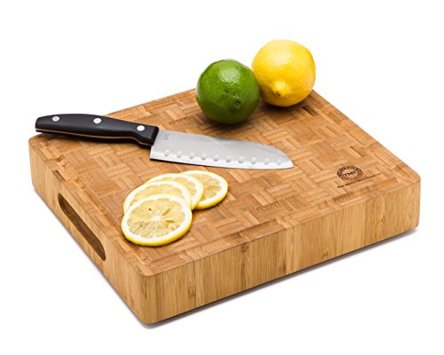 Small End Grain Bamboo Cutting Board | Professional, Butcher Block | Non-Slip Rubber Feet