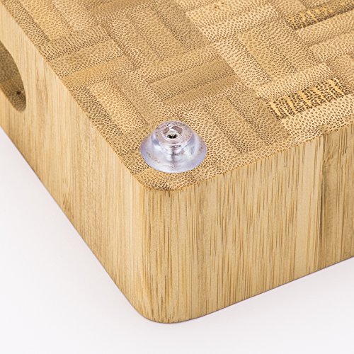 Small End Grain Bamboo Cutting Board | Professional, Butcher Block | Non-Slip Rubber Feet