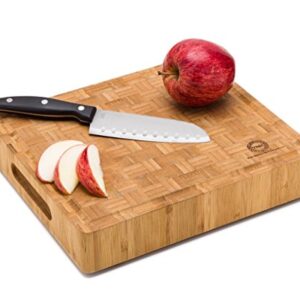 Small End Grain Bamboo Cutting Board | Professional, Butcher Block | Non-Slip Rubber Feet