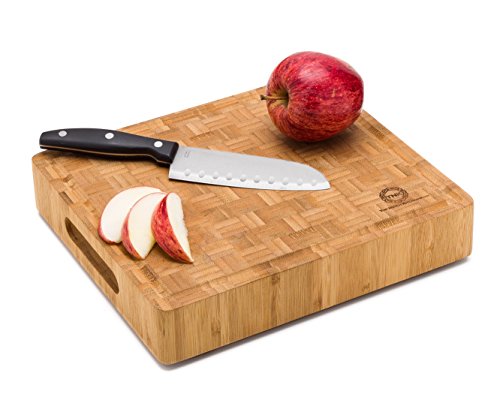 Small End Grain Bamboo Cutting Board | Professional, Butcher Block | Non-Slip Rubber Feet