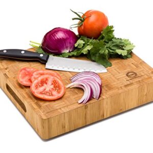 Small End Grain Bamboo Cutting Board | Professional, Butcher Block | Non-Slip Rubber Feet