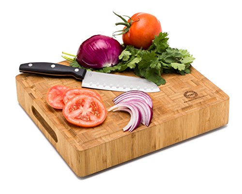 Small End Grain Bamboo Cutting Board | Professional, Butcher Block | Non-Slip Rubber Feet