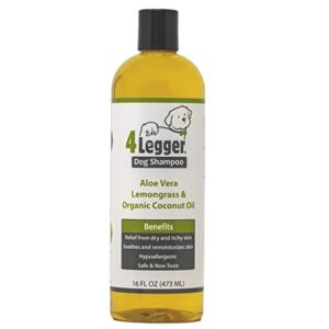 4legger organic dog shampoo usda certified organic aloe vera, lemongrass, coconut oil, all natural dog shampoo, dog shampoo sensitive skin, dog shampoo for itchy skin 16 oz