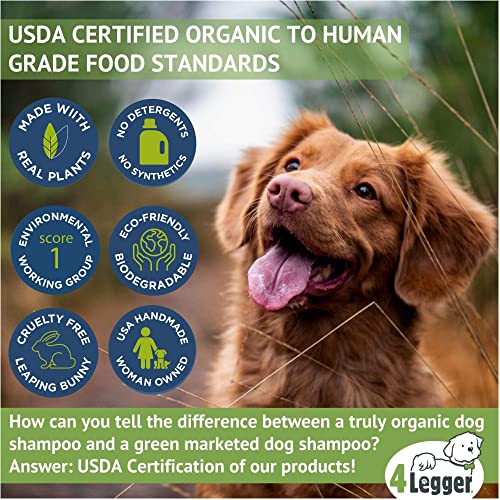 4Legger Organic Dog Shampoo USDA Certified Organic Aloe Vera, Lemongrass, Coconut Oil, All Natural Dog Shampoo, Dog Shampoo Sensitive Skin, Dog Shampoo for Itchy Skin 16 oz