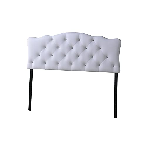 Baxton Studio Rita Modern and Contemporary Full Size White Faux Leather Upholstered Button-Tufted Scalloped Headboard