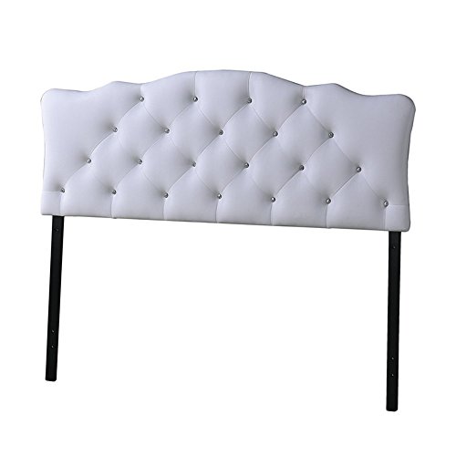 Baxton Studio Rita Modern and Contemporary Full Size White Faux Leather Upholstered Button-Tufted Scalloped Headboard